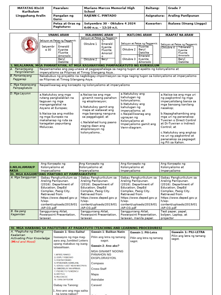 LE - AP-7 - Q2 - Week 1 Raj | PDF