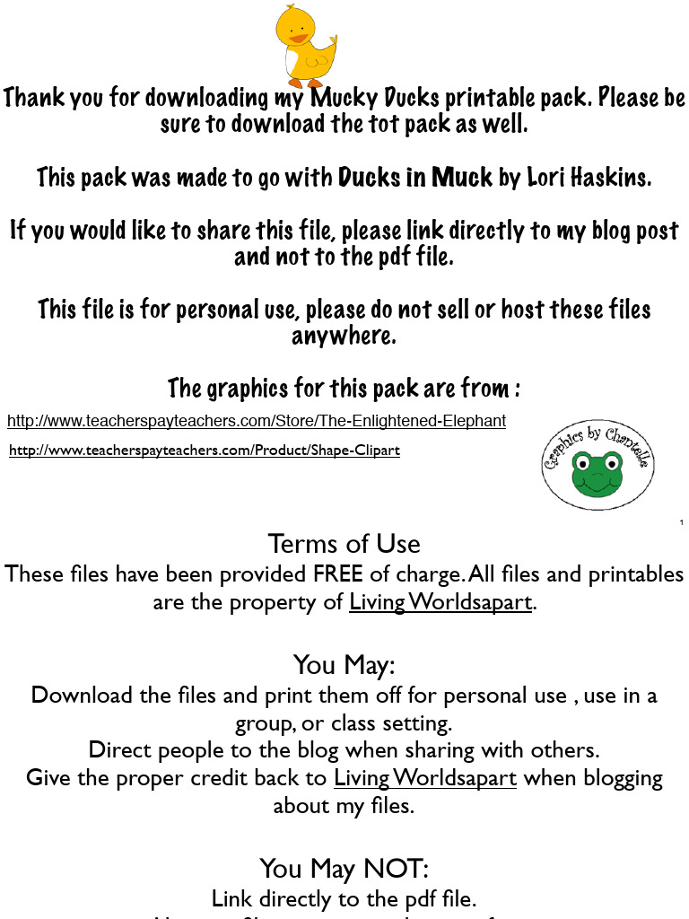 Mucky Ducks Printable Activities Pack | PDF | Language Arts ...