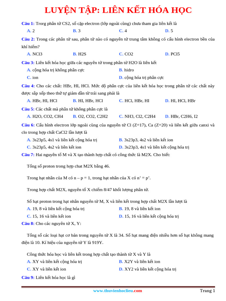 Luyen Tap LIEN KET HOA HOC Co Dap An | PDF
