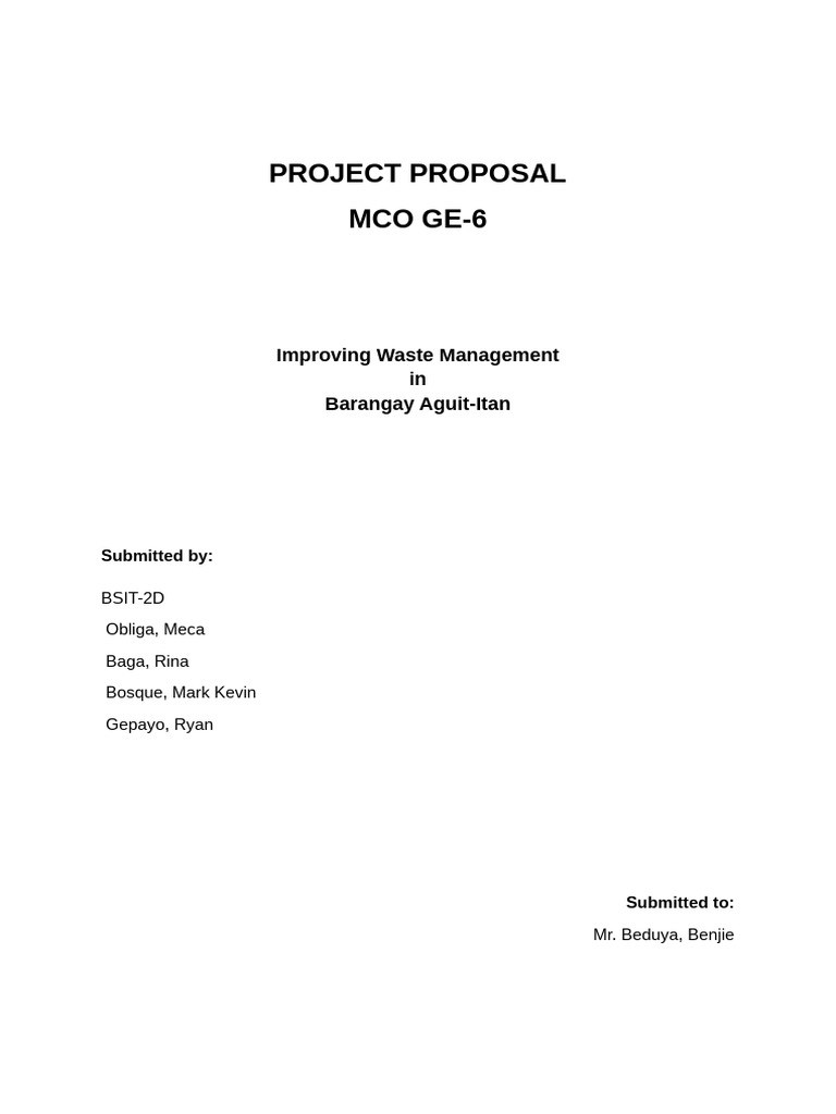 PROJECT PROPOSAL GE6 | PDF | Waste Management | Waste