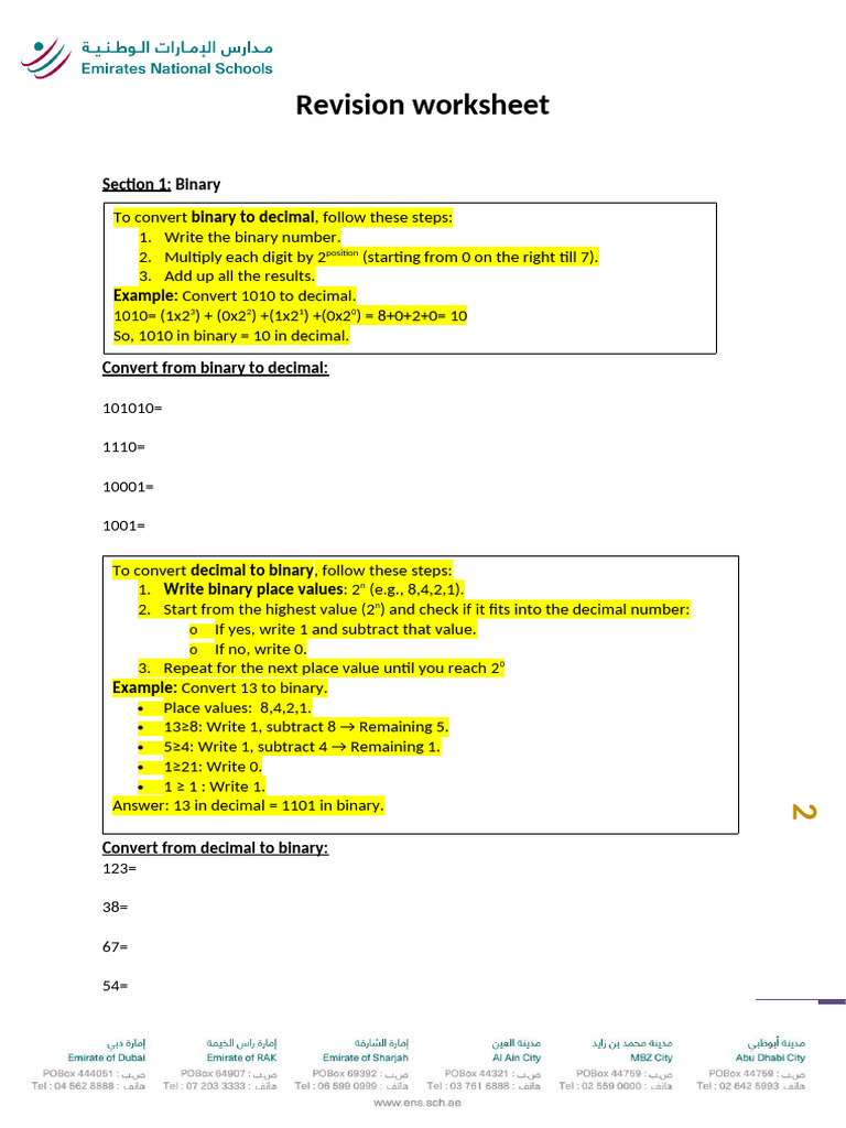 Revision Worksheet | PDF | Network Topology | Decimal