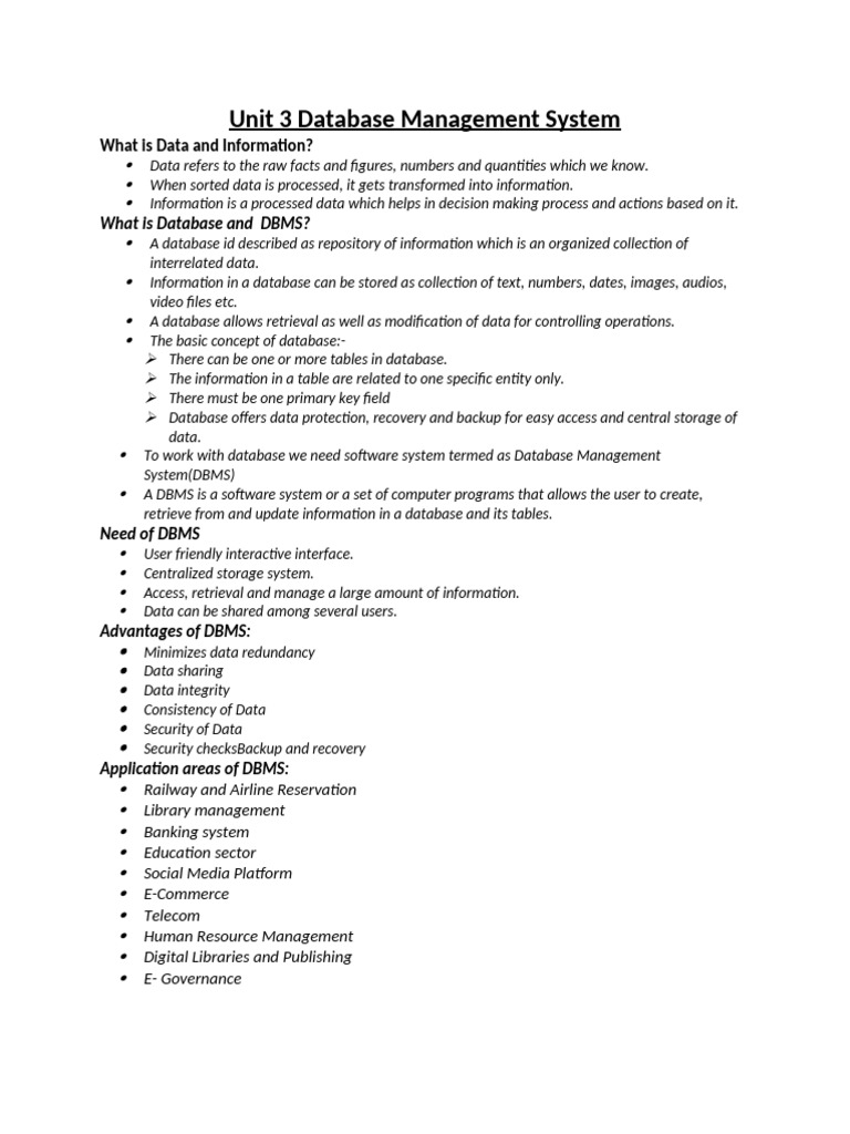 Unit 3 Database Management System | PDF