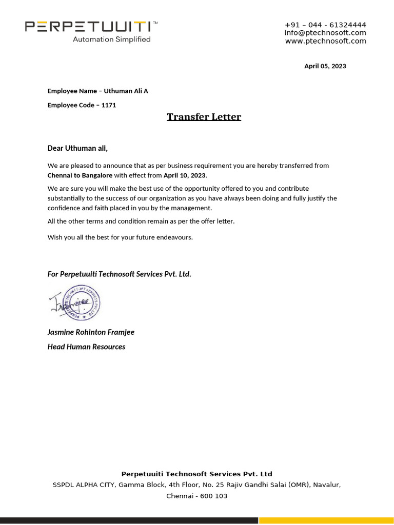 1167 - Transfer Letter | PDF