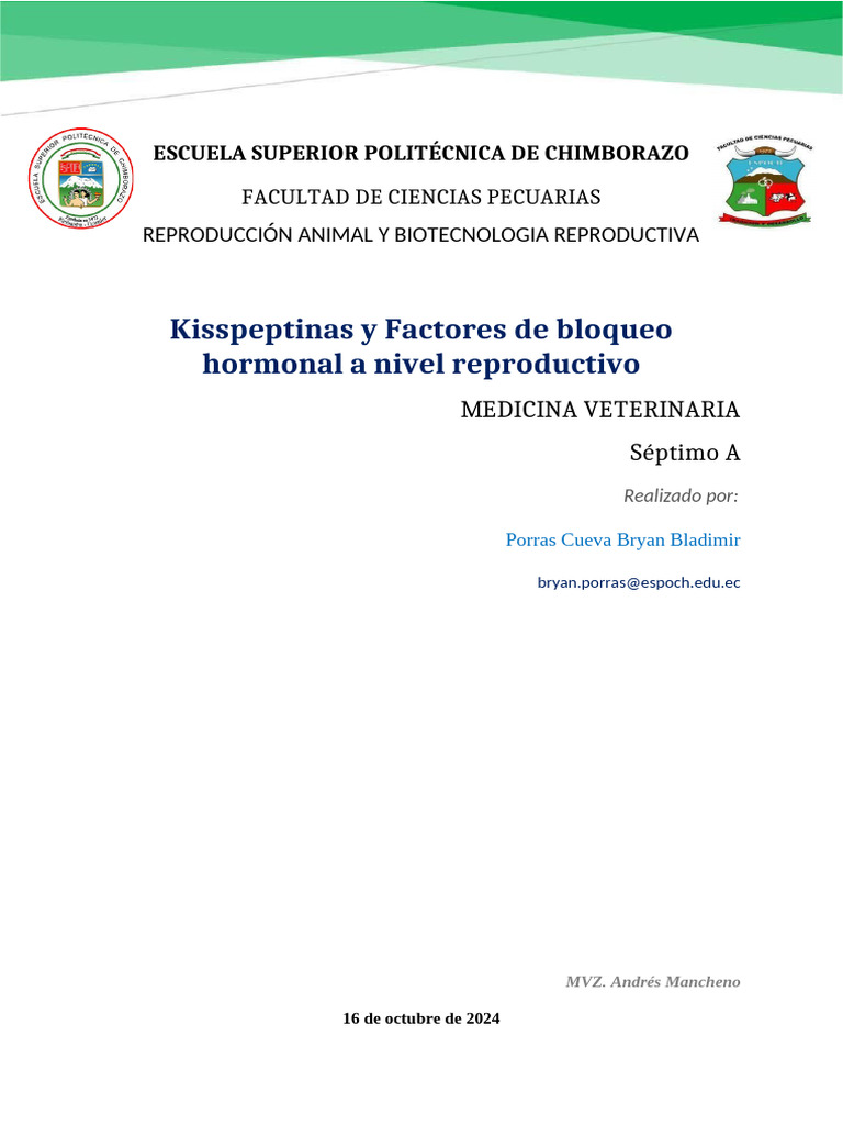 Kisspeptinas Factores de Bloqueo Hormonal A Nivel Reproductivo Porras ...