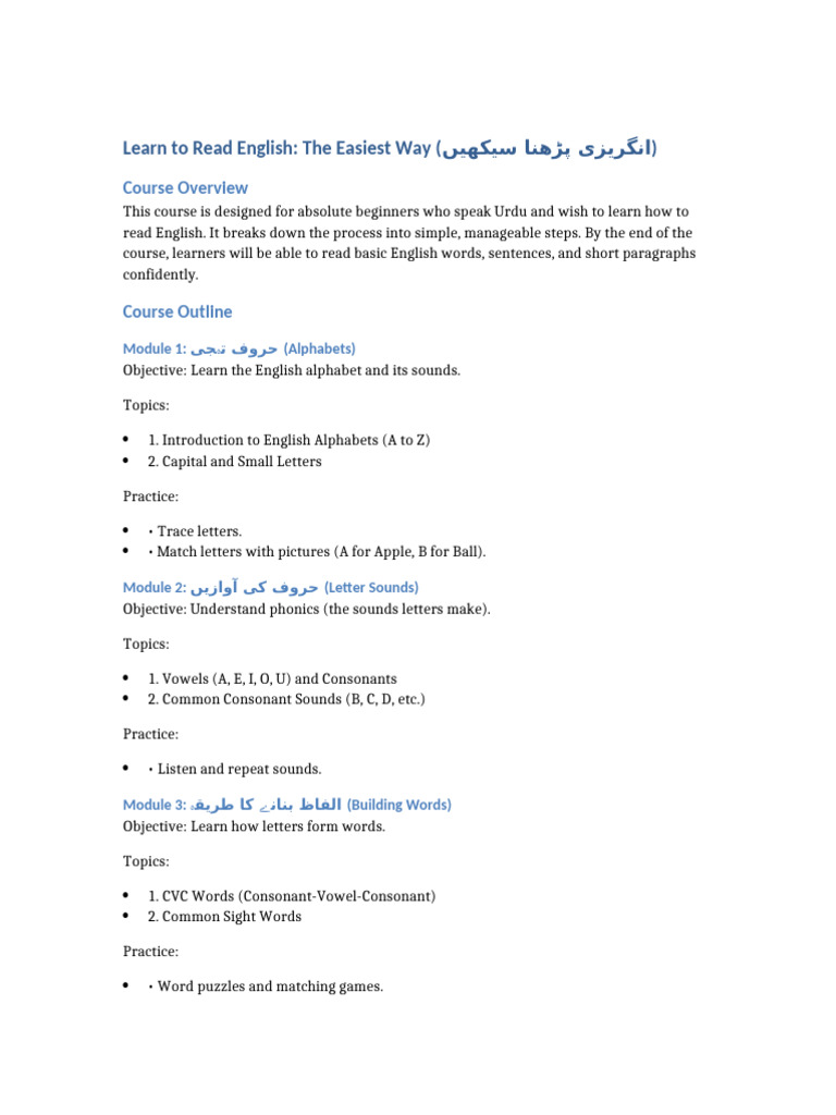 Learn To Read English For Beginners | PDF