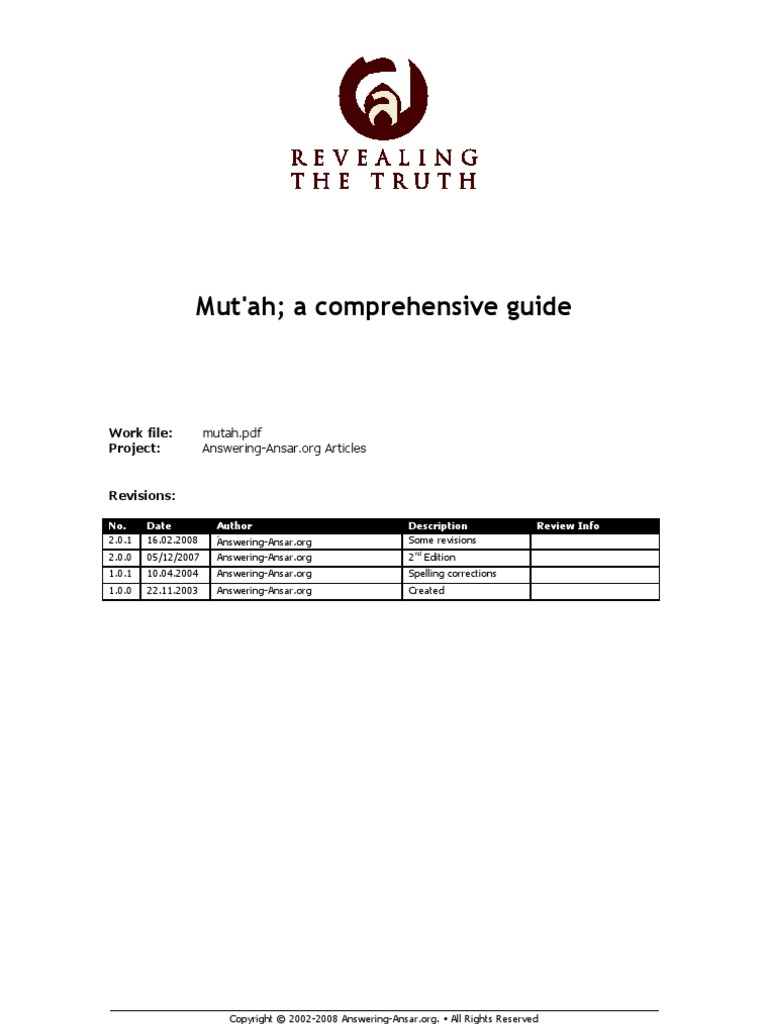 Mut'ah A Comprehensive Guide: Work File: Project | PDF | Islamic Ethics ...