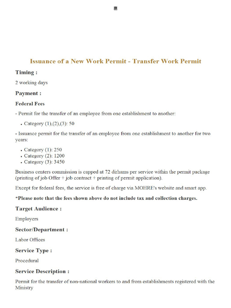 Issuance of A New Work Permit - Transfer Work Permit | PDF