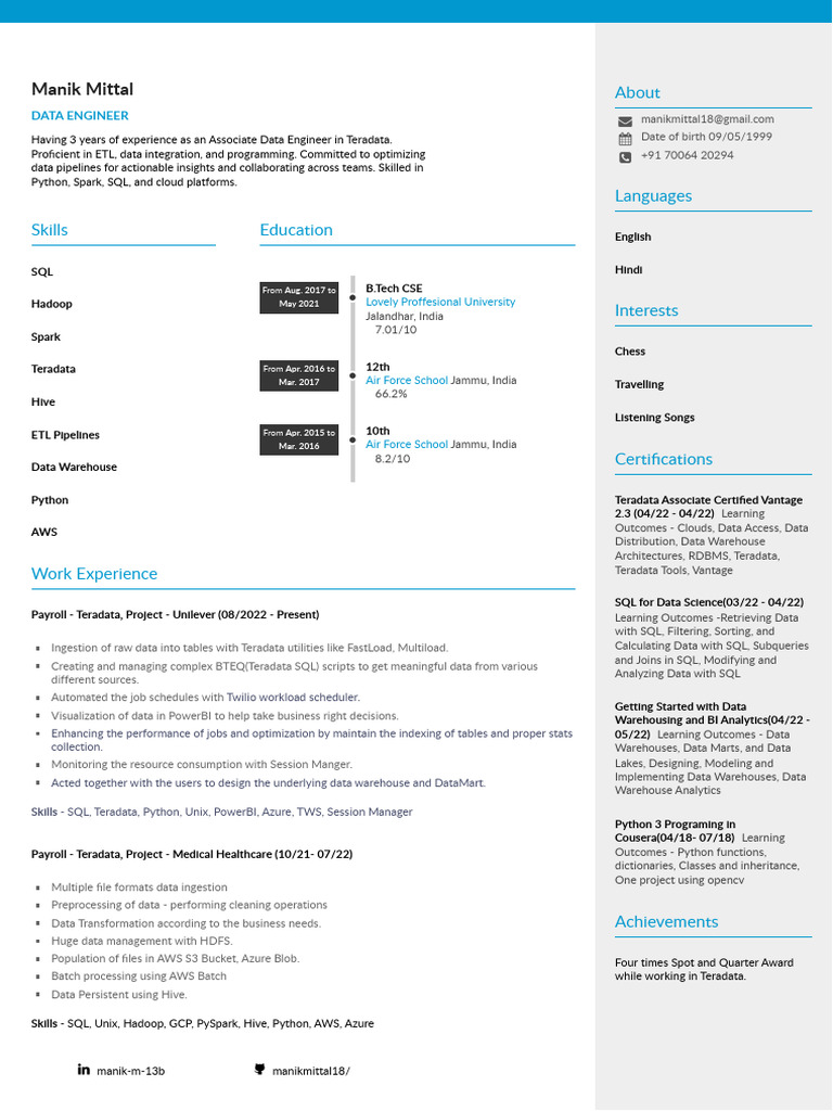 Resume_Manik_Mittal | PDF | Computing | Information Retrieval