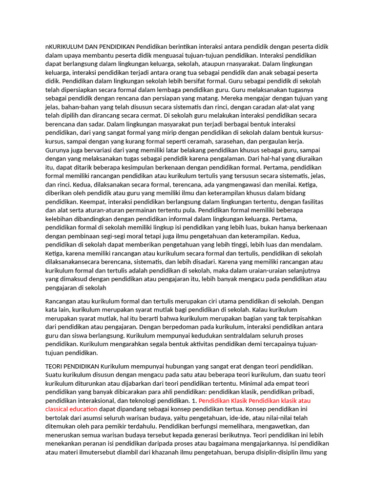 Interaksi Pendidikan dan Kurikulum Formal | PDF | Karier & Perkembangan ...