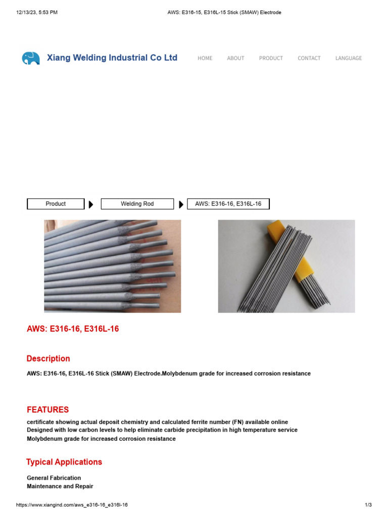 AWS - E316-15, E316L-15 Stick (SMAW) Electrode | PDF | Welding | Construction