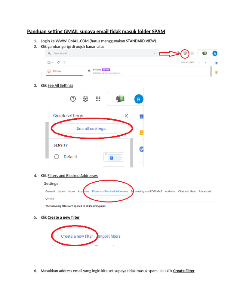 Panduan Setting GMAIL Supaya Email Tidak Masuk Folder SPAM | PDF