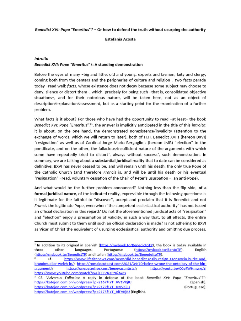 Invalid Renunciation Benedict XVI Defending Truth Without Usurping ...