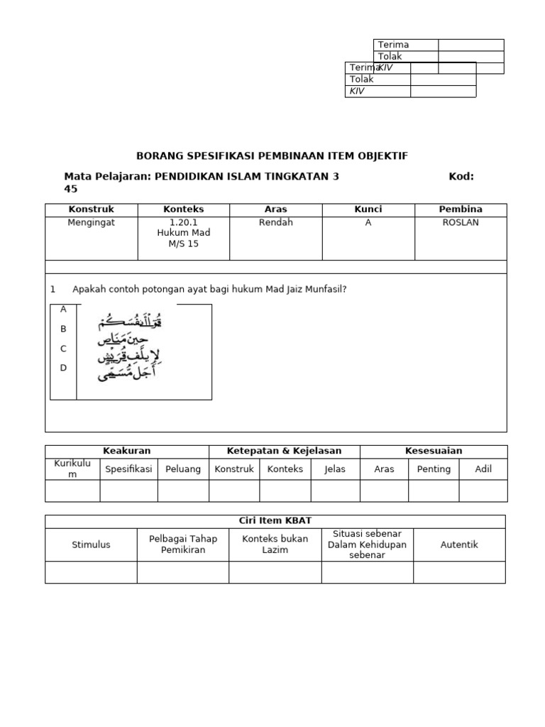 TINGKATAN 3 JSI Borang Objektif UASA | PDF