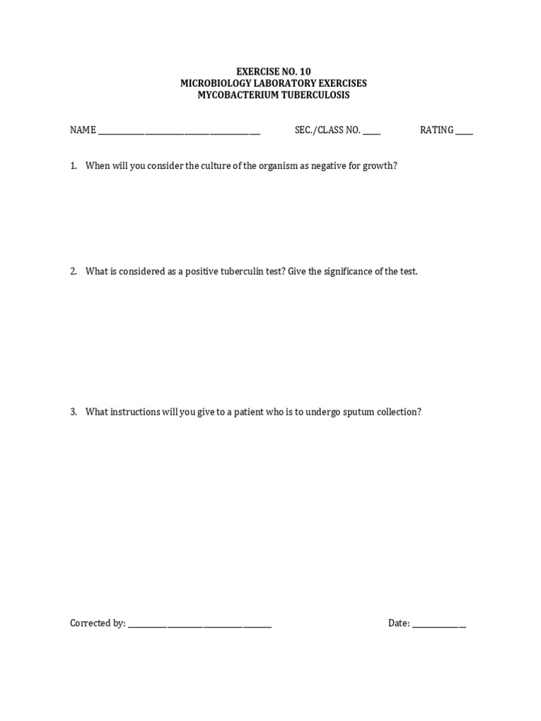 Laboratory Exercises 10 - Mycobacterium | PDF | Science & Mathematics