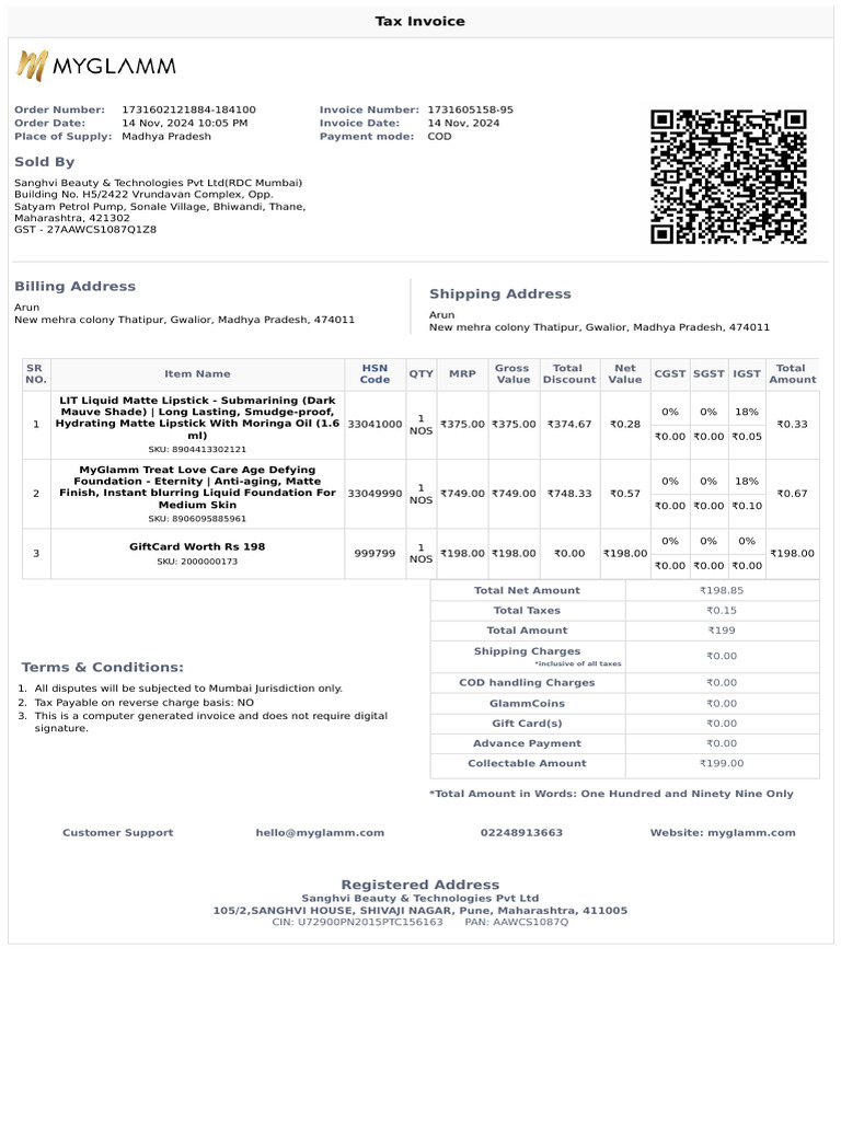 MyGlamm Gift Card Invoice | PDF | Taxation | Government Finances