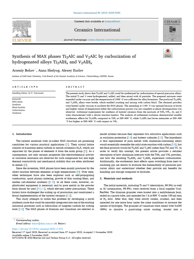 Synthesis of MAX Phases Ti2AlC and V2AlC | PDF | Titanium | Aluminium