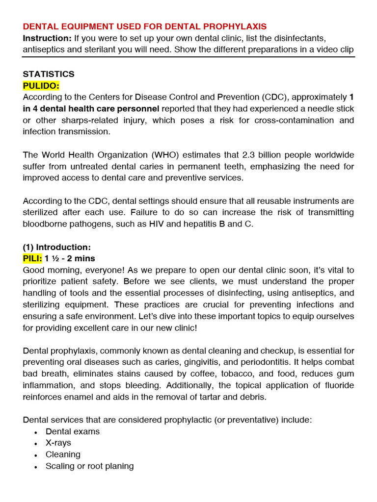 Dental Equipment Used For Dental Prophylaxis Script | PDF ...