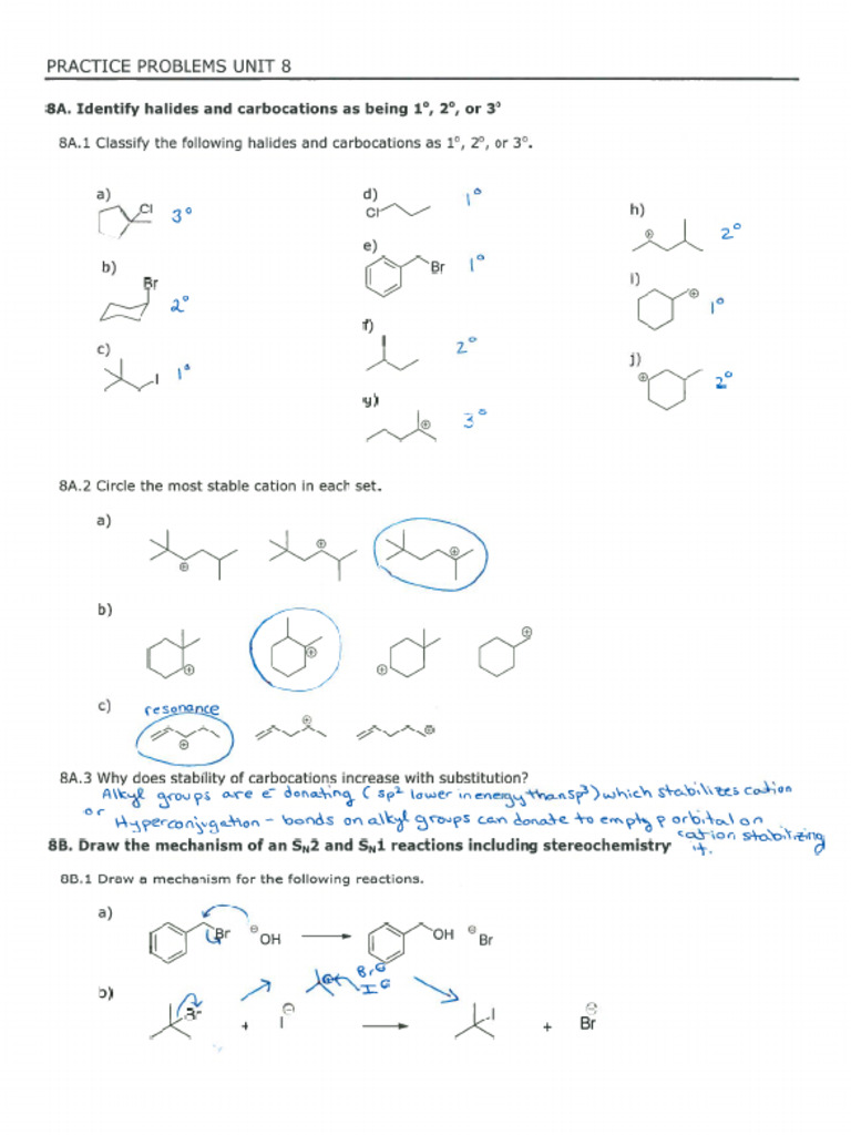 CHM2317 - Substitution Elimination Practice 1 Key | PDF