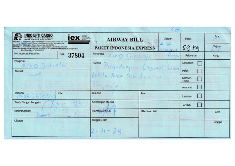 Contoh Airway Bill Pengirman Barang | PDF