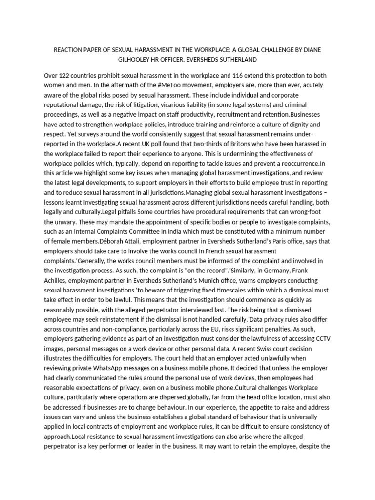 REACTION PAPER-WPS Office | PDF | Sexual Harassment | Employment