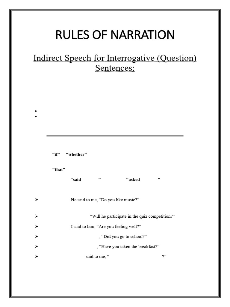RULES OF NARRATION | PDF | Question | Verb