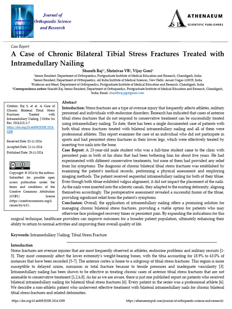 A Case of Chronic Bilateral Tibial Stress Fractures Treated With Intramedullary Nailing | PDF ...