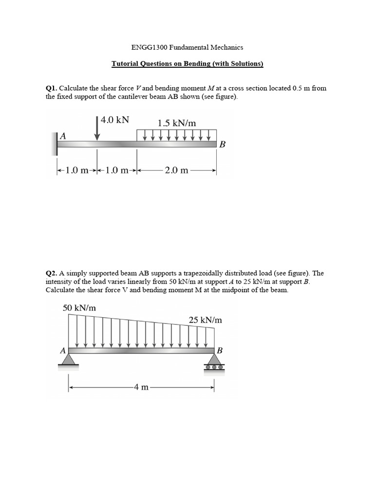 Tutorial Questions With Solutions | PDF | Bending | Beam (Structure)