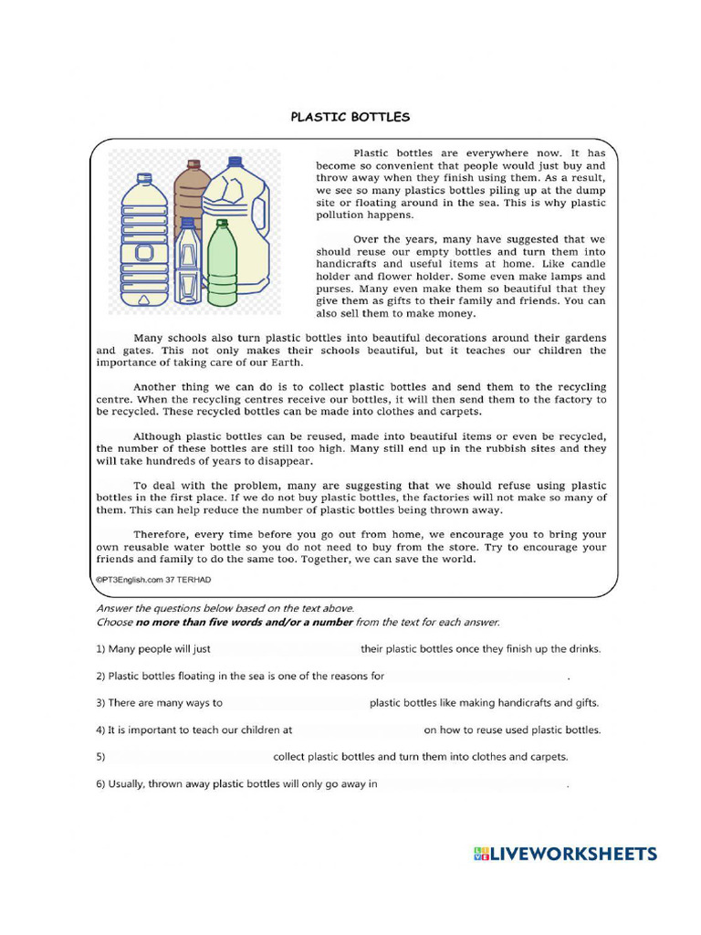 Plastic Bottles Worksheet | PDF