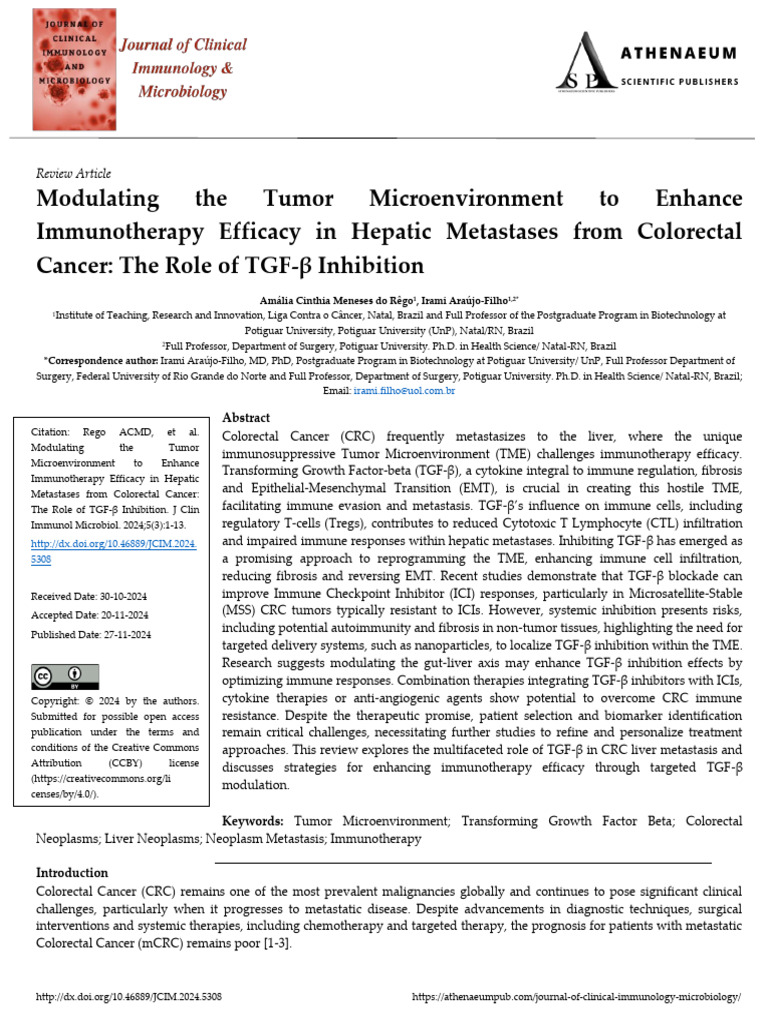 Modulating the Tumor Microenvironment to Enhance Immunotherapy Efficacy in Hepatic Metastases ...