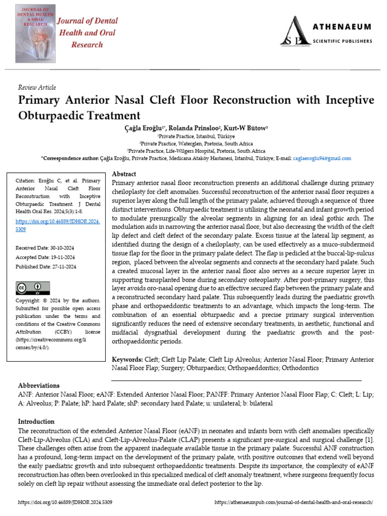 Primary Anterior Nasal Cleft Floor Reconstruction With Inceptive Obturpaedic Treatment | PDF | Face