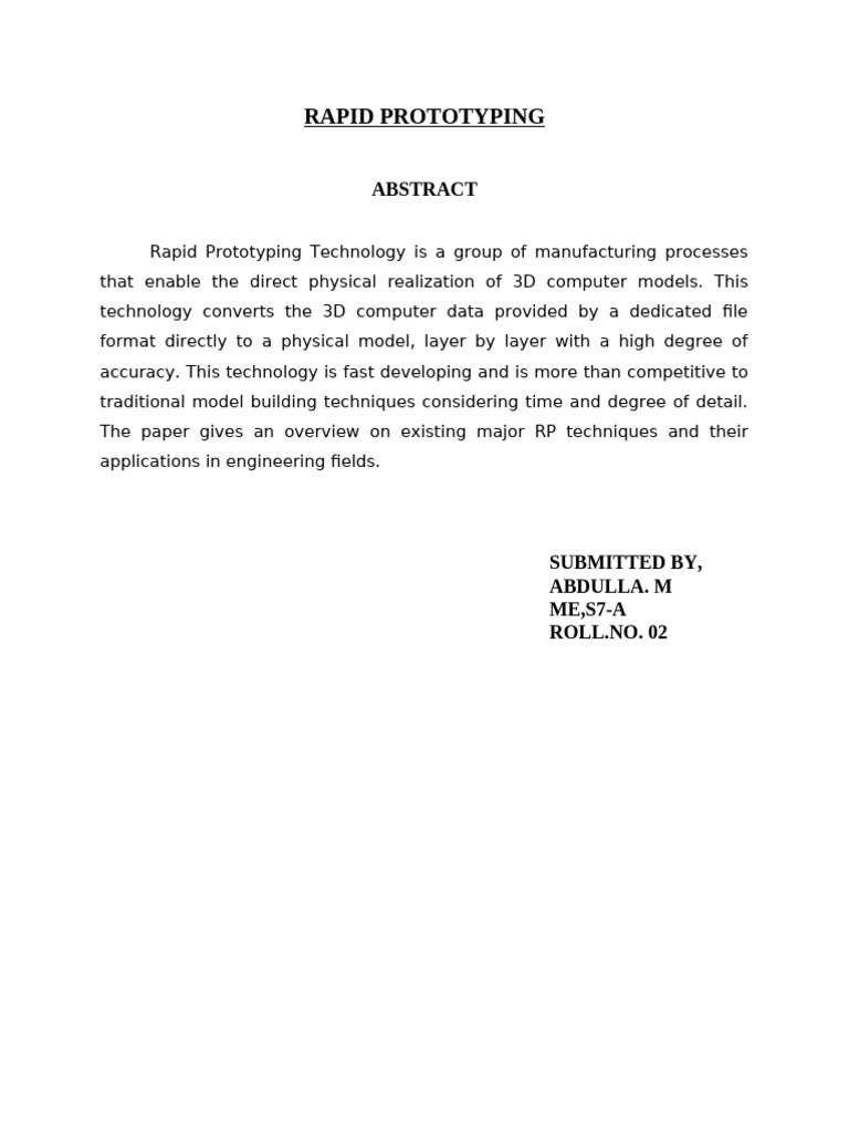 Rapid Prototyping Abstract | PDF