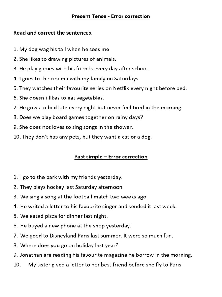 Present and Past Simple Error Correction | PDF