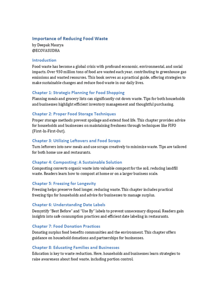 Importance of Reducing Food Waste Summary | PDF | Waste | Sustainability