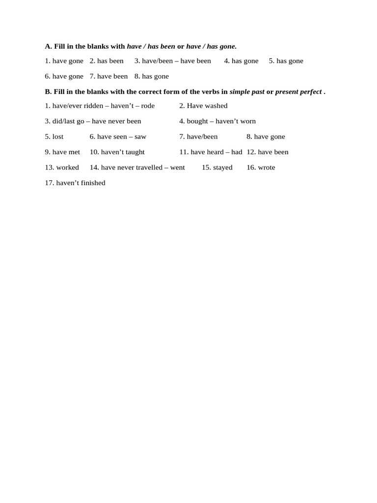 Present Perfect Key | PDF