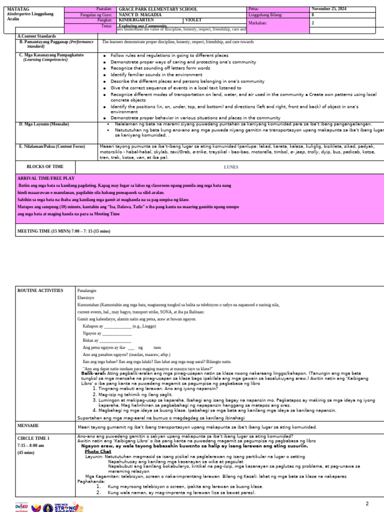 DLP Q2 W8 D1 Kinder | PDF