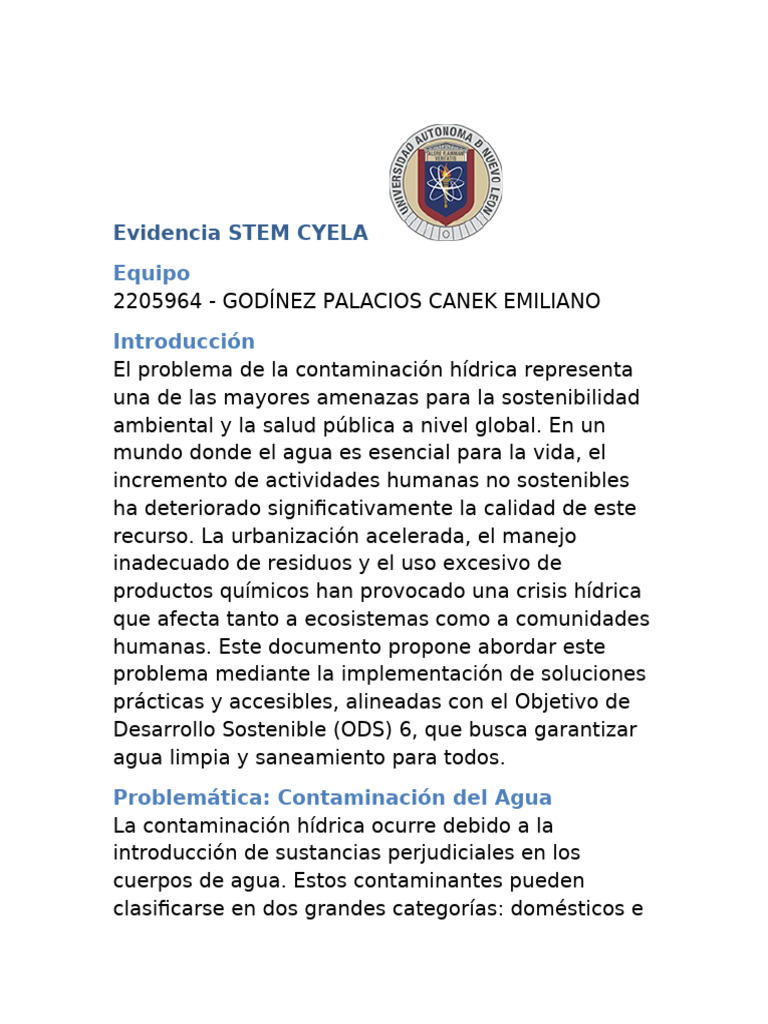 Evidencia - STEM 4 | PDF | Contaminación | Agua