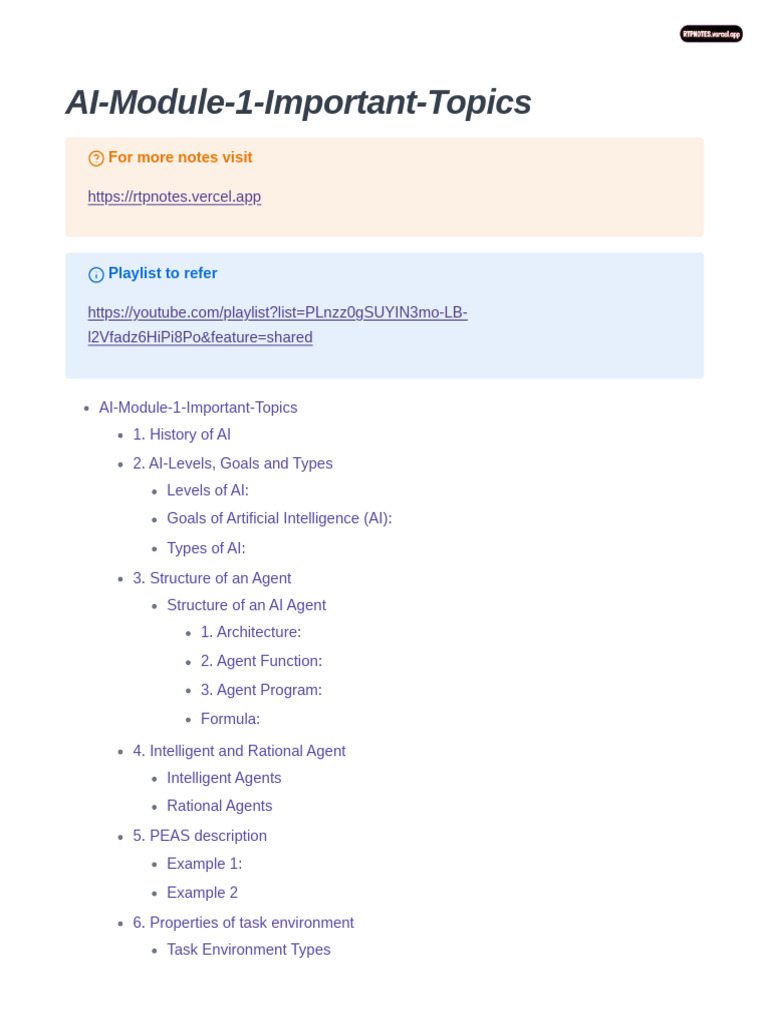 AI Module 1 Important Topics | PDF | Artificial Intelligence | Intelligence (AI) & Semantics