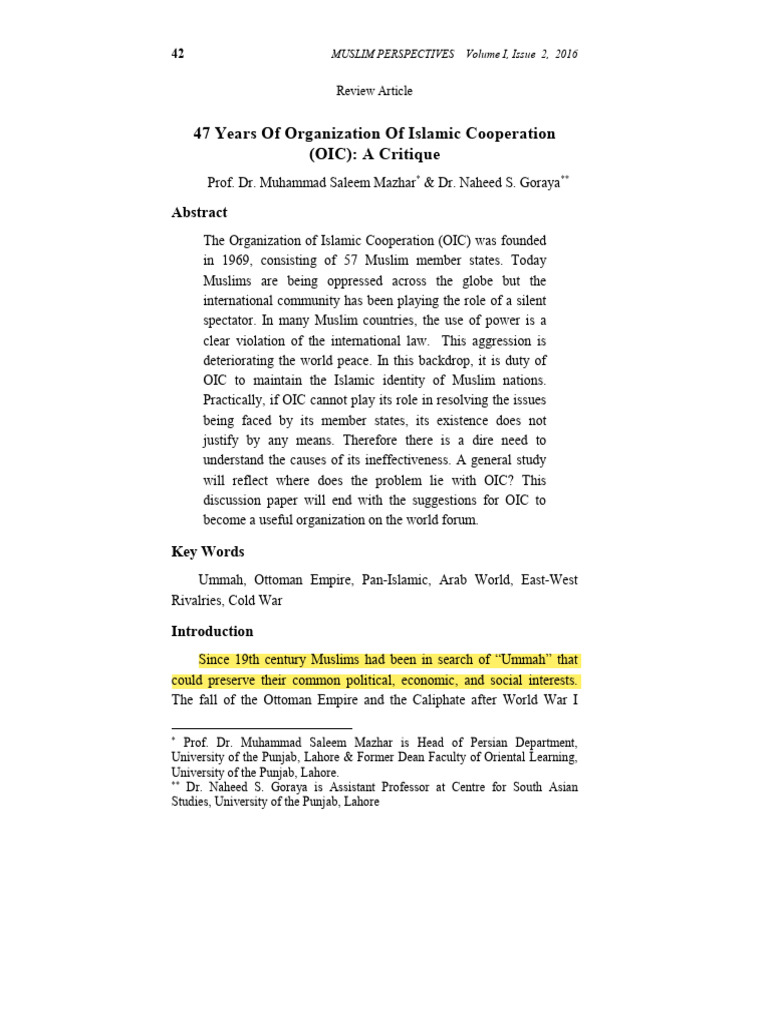 Successes and Failures of Regional Integration in The Muslim World - Case of OIC | PDF ...