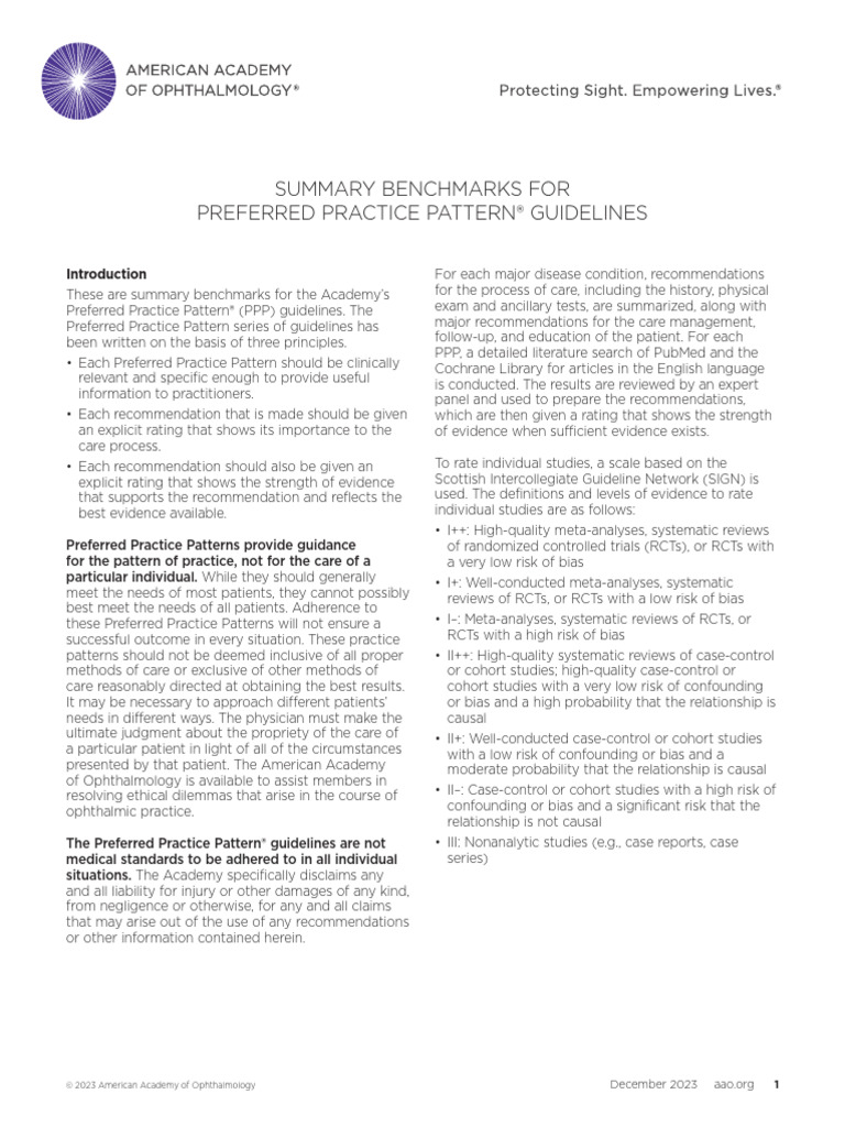 PPP Summary Benchmarks.23.Pediatrics | PDF | Vision | Ophthalmology