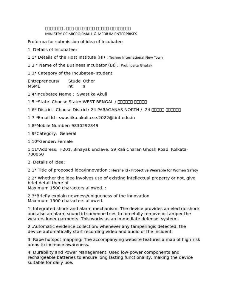Deatils of Idea Submitted MSME Hackathon 4.0.y | PDF | Wearable ...