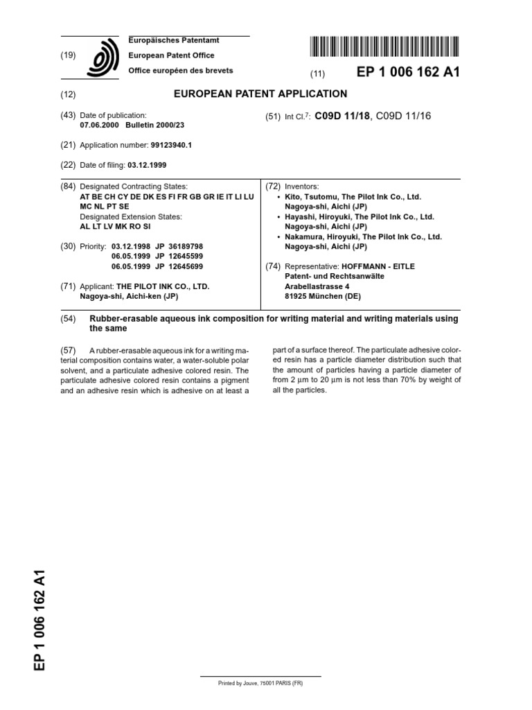 Rubber-Erasable Aqueous Ink Composition | PDF | Ink | Polymerization