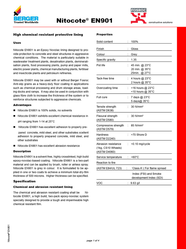 TDS Nitocote EN901 BFL3 | PDF | Physical Sciences | Building Materials