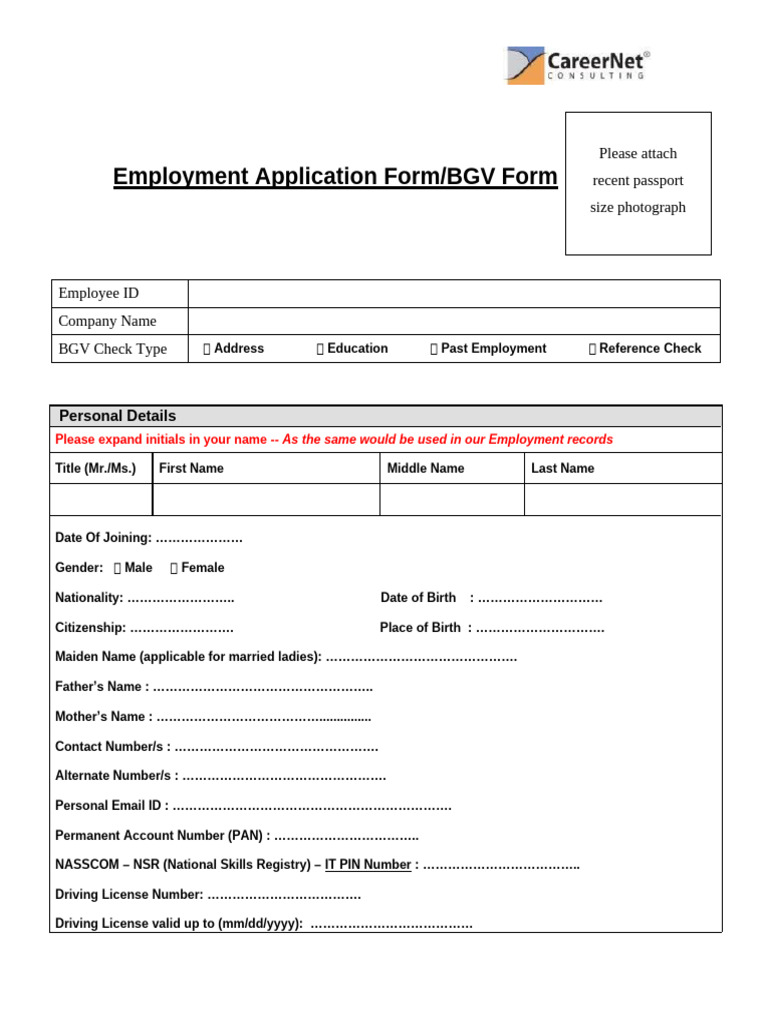 BGV Form | PDF | Justice | Crime & Violence
