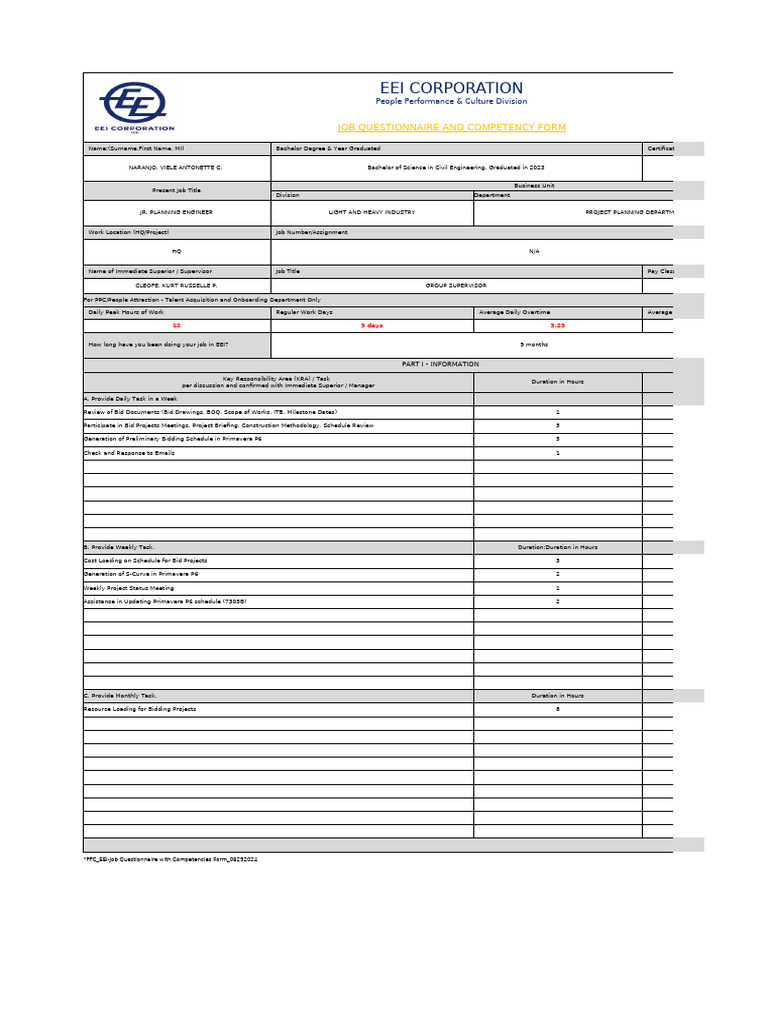 Capacity Planning Job Questionnaire Form - 20240910 VACNaranjo | PDF