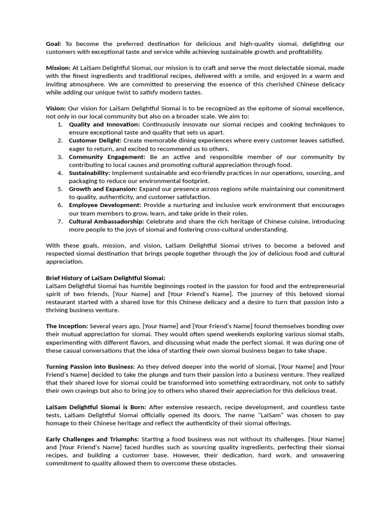 Siomai Bahay Business Plan | PDF | Foods | Cuisine