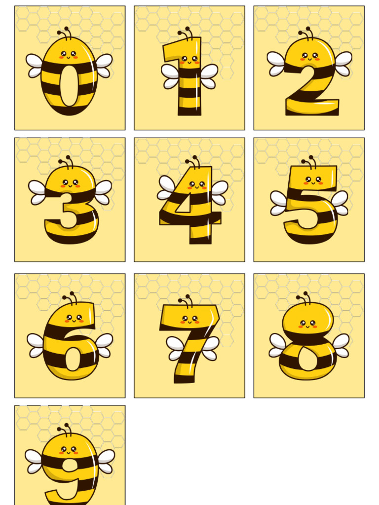 Yellow Bee Number Flashcards | PDF