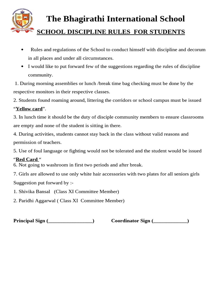 Bhagirathi School Student Discipline Rules | PDF