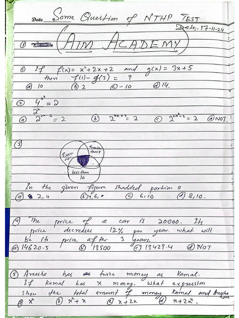 NTHP 2024-25 Maths Questions | PDF