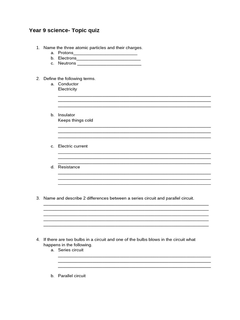 Year 9 Science | PDF | Series And Parallel Circuits | Electrical ...
