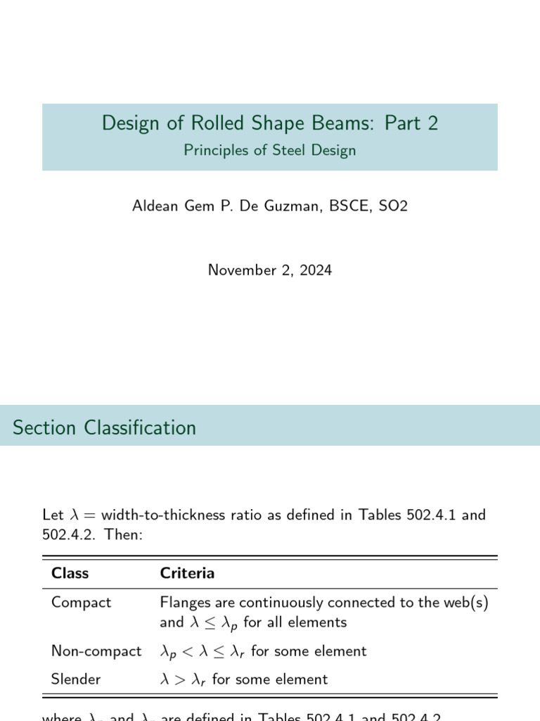 Steel Design - Design of Rolled Shape Beams - Part 2 | PDF | Structural ...